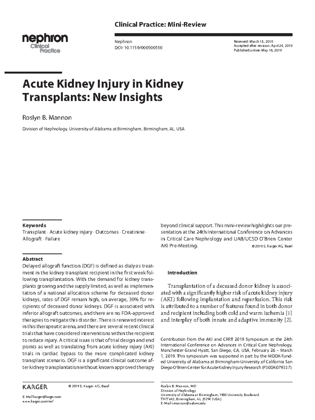 Acute Kidney Injury in Kidney Transplants: New Insights (Nephron) - Studocu