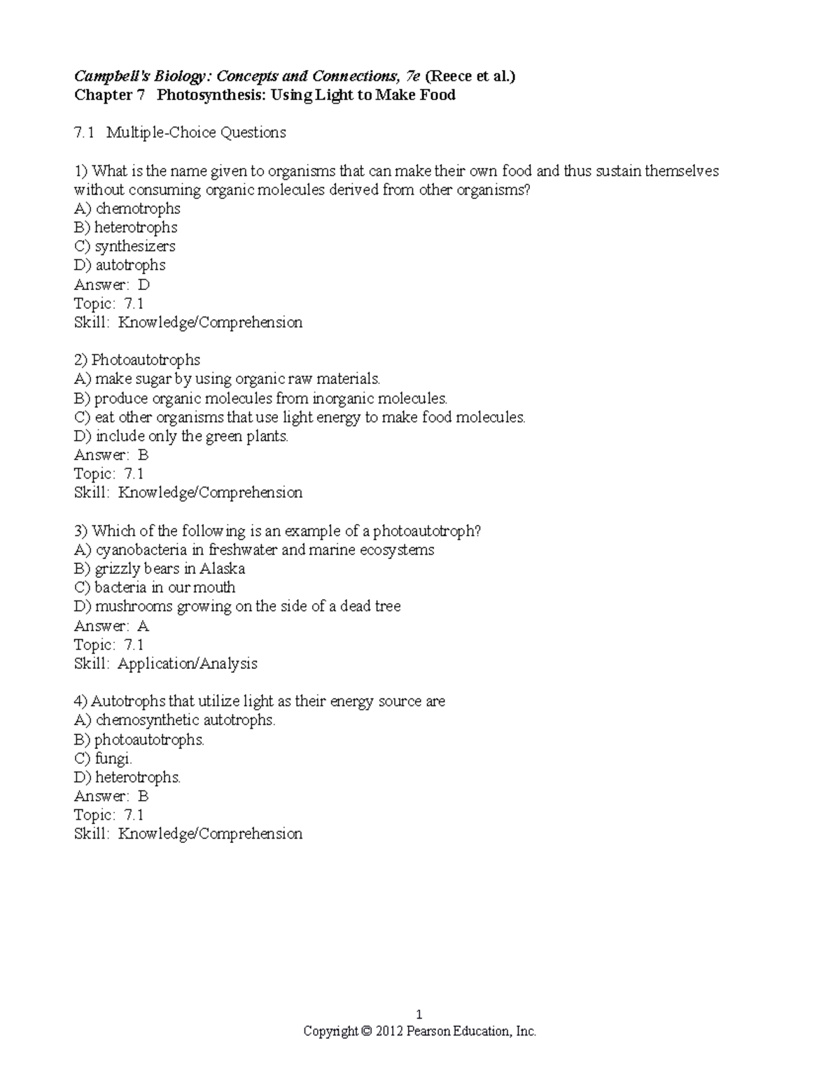 Biology 07 Midterm Study: Photosynthesis Answer Key and Analysis - Studocu