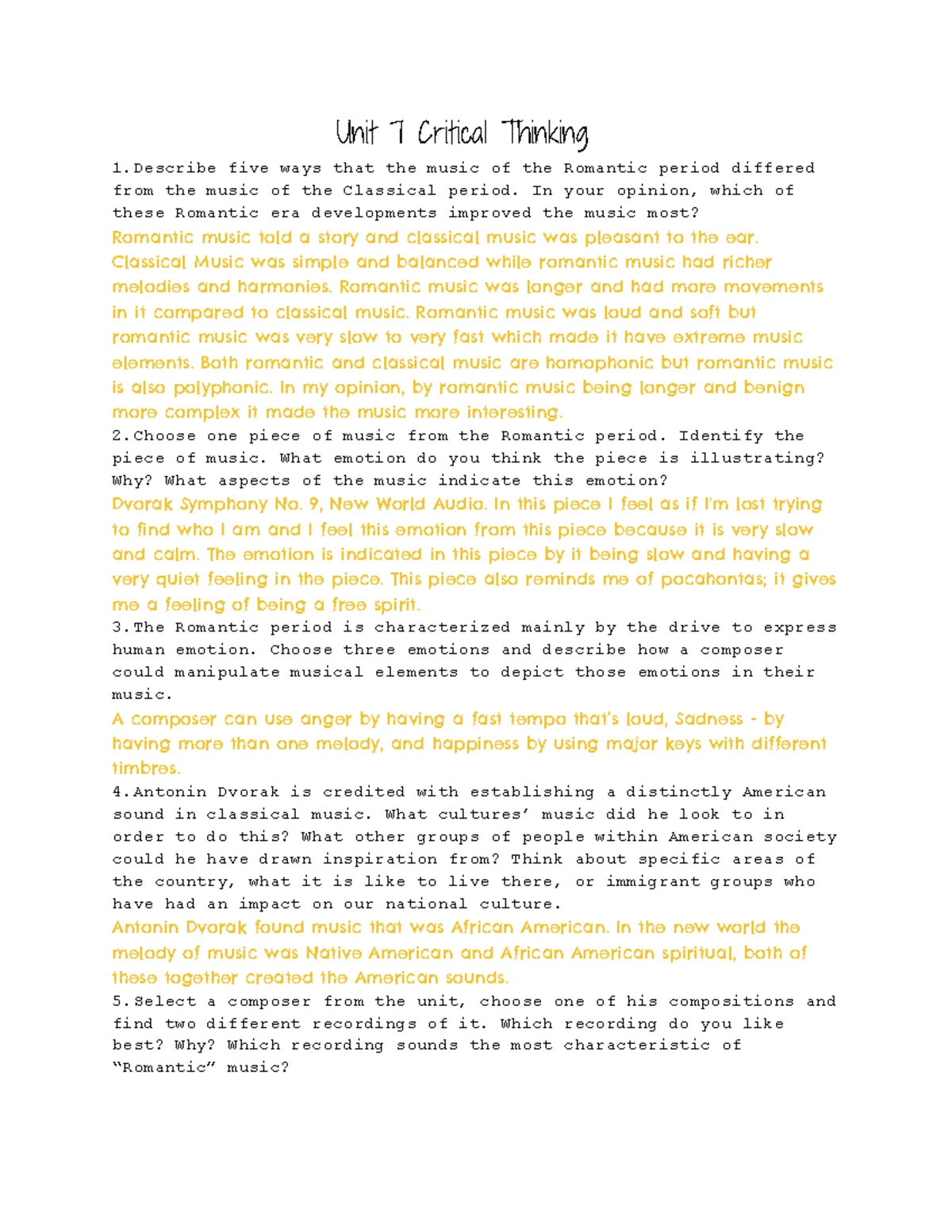 Musical Appreciation Unit 5 Critical Thinking Question - What are the characteristics of Baroque ...