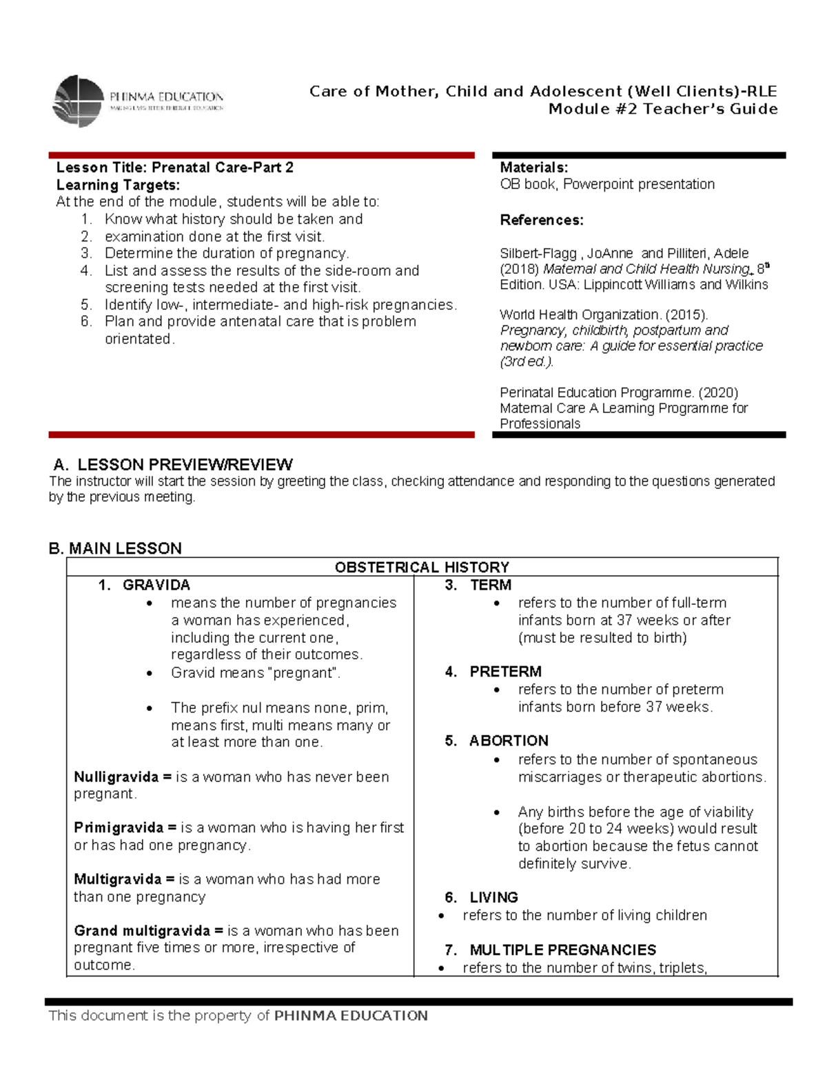 OB1 RLE IG 2 - Lecture: Prenatal Care and Screening Guidelines - Studocu