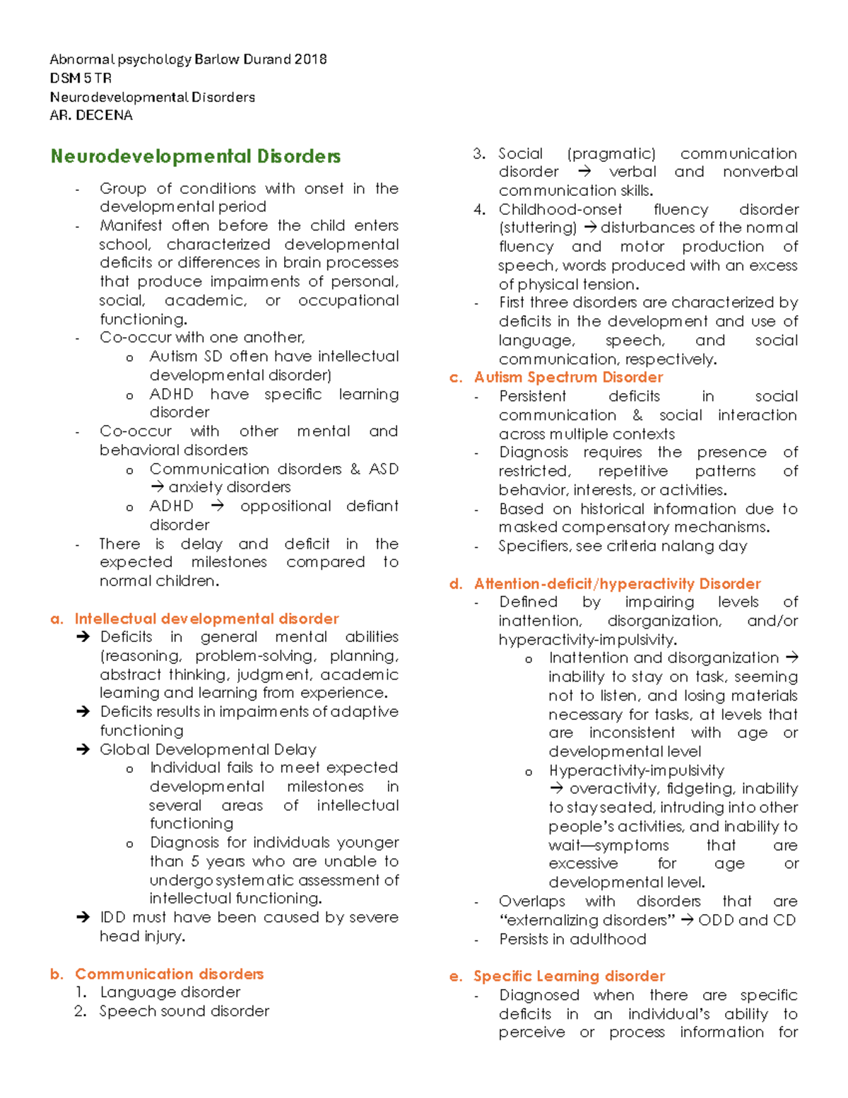 Neurodevelopmental Disorders: A Comprehensive DSM 5 TR Overview - Studocu