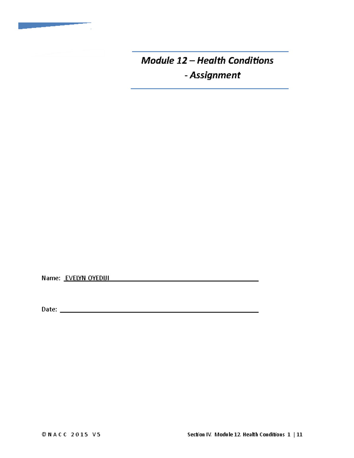 Module 12 Assignment ( Solution) - Module 12 – Health Conditions ...