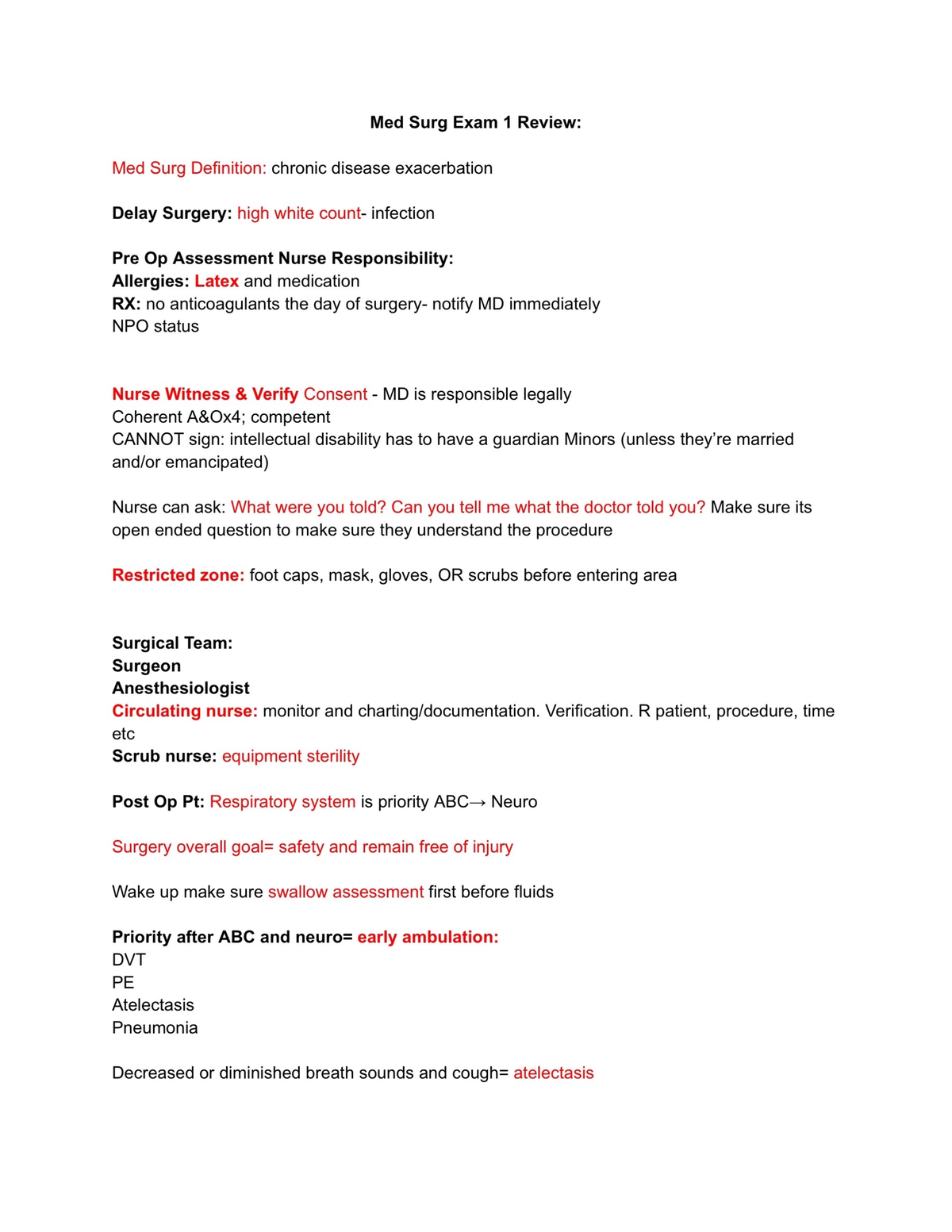 Med Surg Exam 1 Review - med surg 1 - Med Surg Exam 1 Review: Med Surg ...