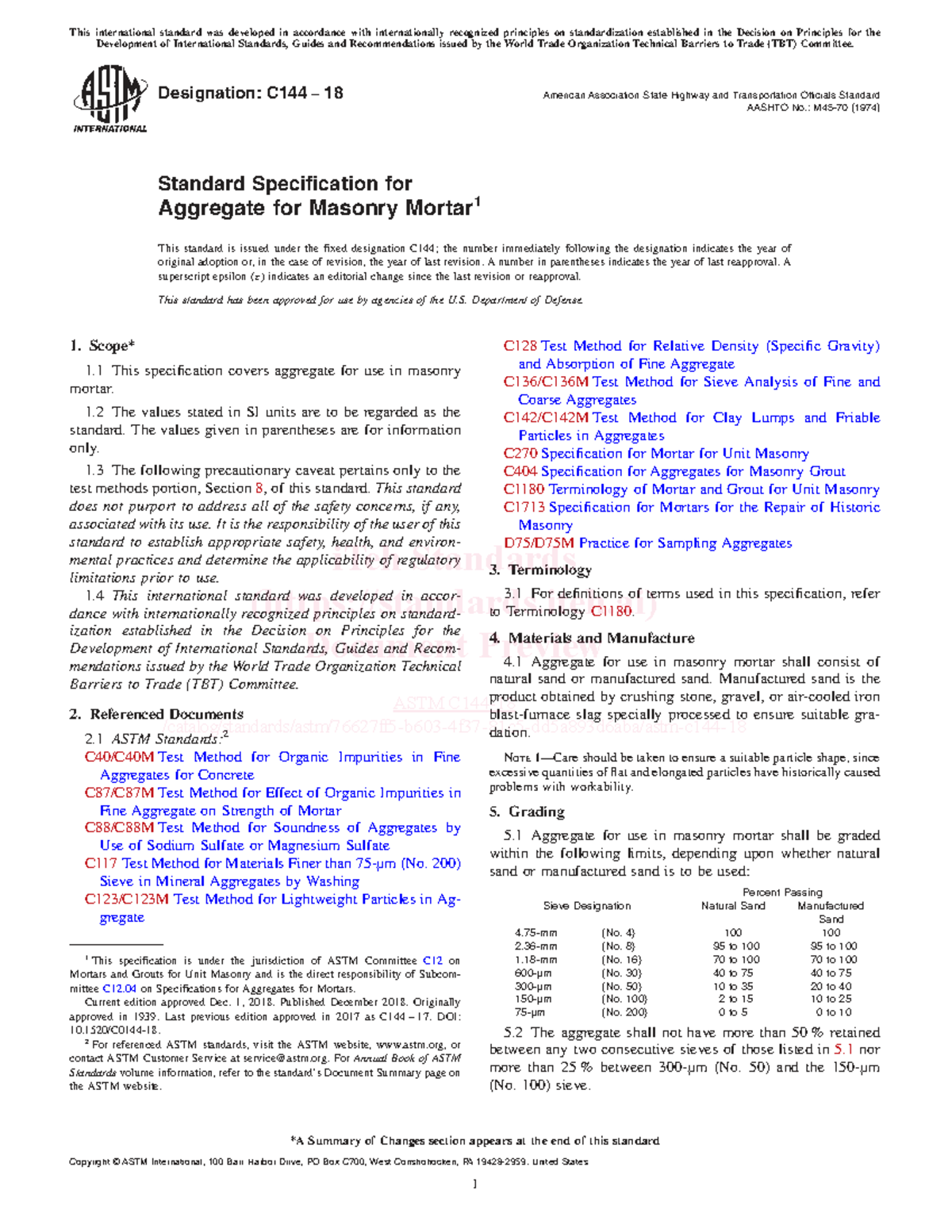 ASTM C144-18 Standard Specification for Masonry Mortar Aggregates - Studocu