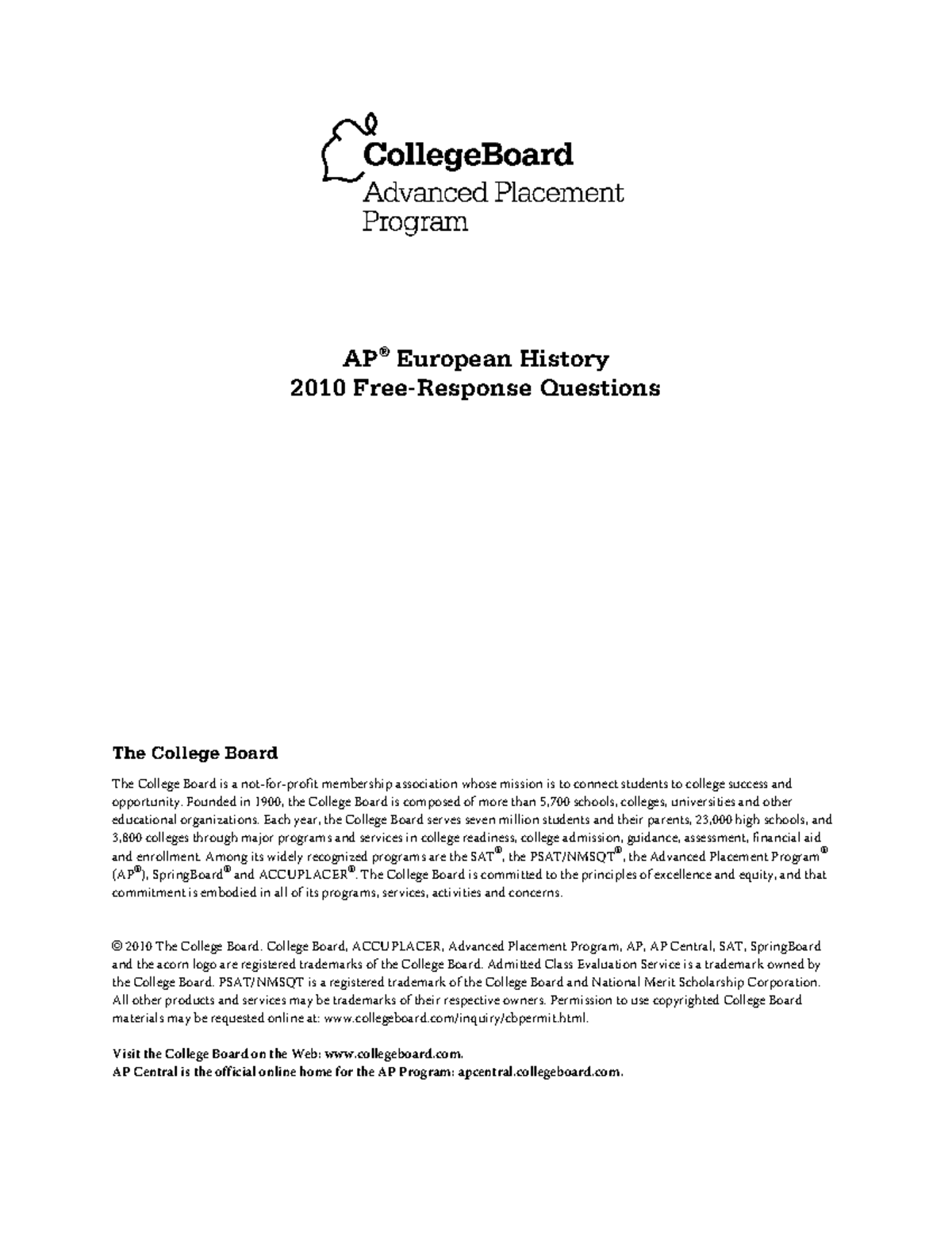 AP European History 2010 Exam Questions and Analysis - Studocu