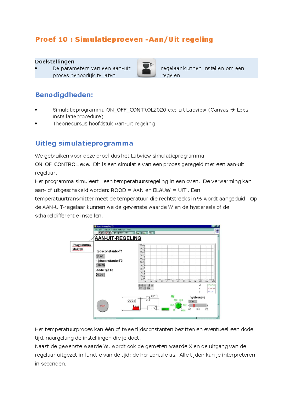 Proef 10: Simulatieproeven en Regeling van Temperatuurprocessen - Studocu