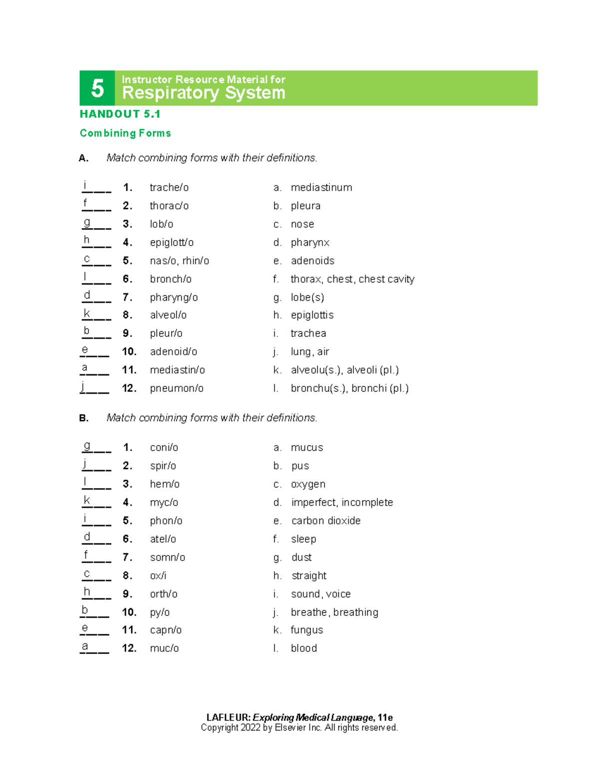 Medical Terminology Worksheet: Respiratory System - Med Term Chap 5 ...