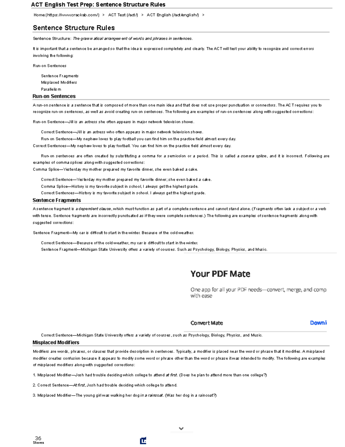 ACT English Test Prep: Sentence Structure Rules Overview - Studocu