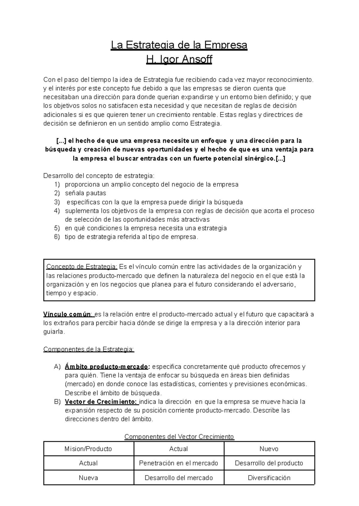 Unidad 1: Estrategia según Igor Ansoff y su evolución en el tiempo ...