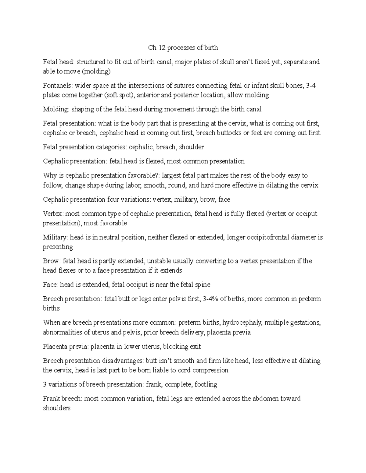 Ch 12: Processes of Birth - Fetal Head, Presentation, and Labor ...