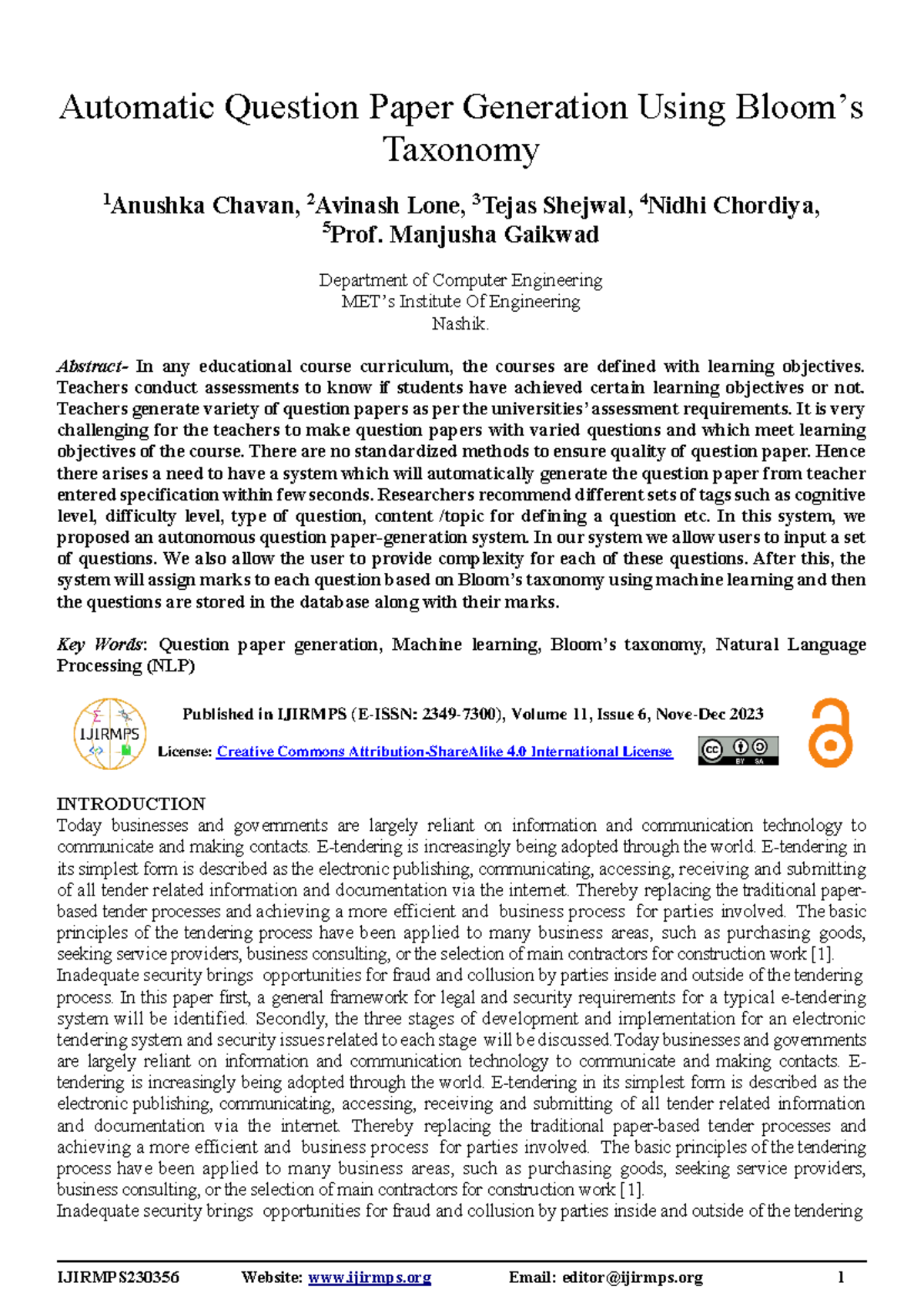 Automated Question Paper Generation Using Taxonomy: A Study ...