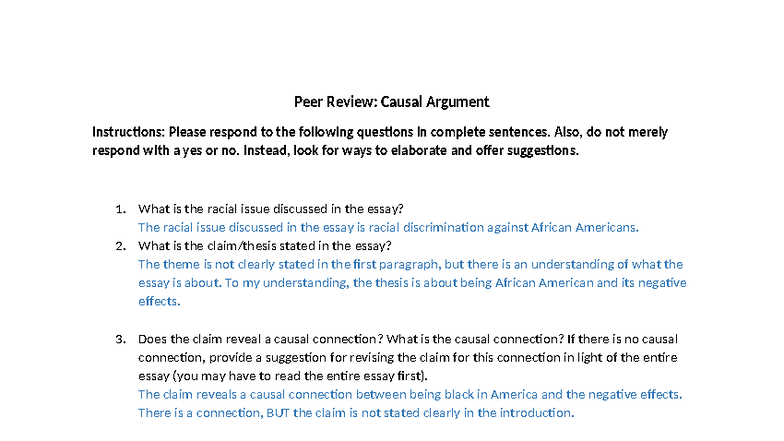 Peer Review: Causal Argument Analysis and Feedback - Studocu