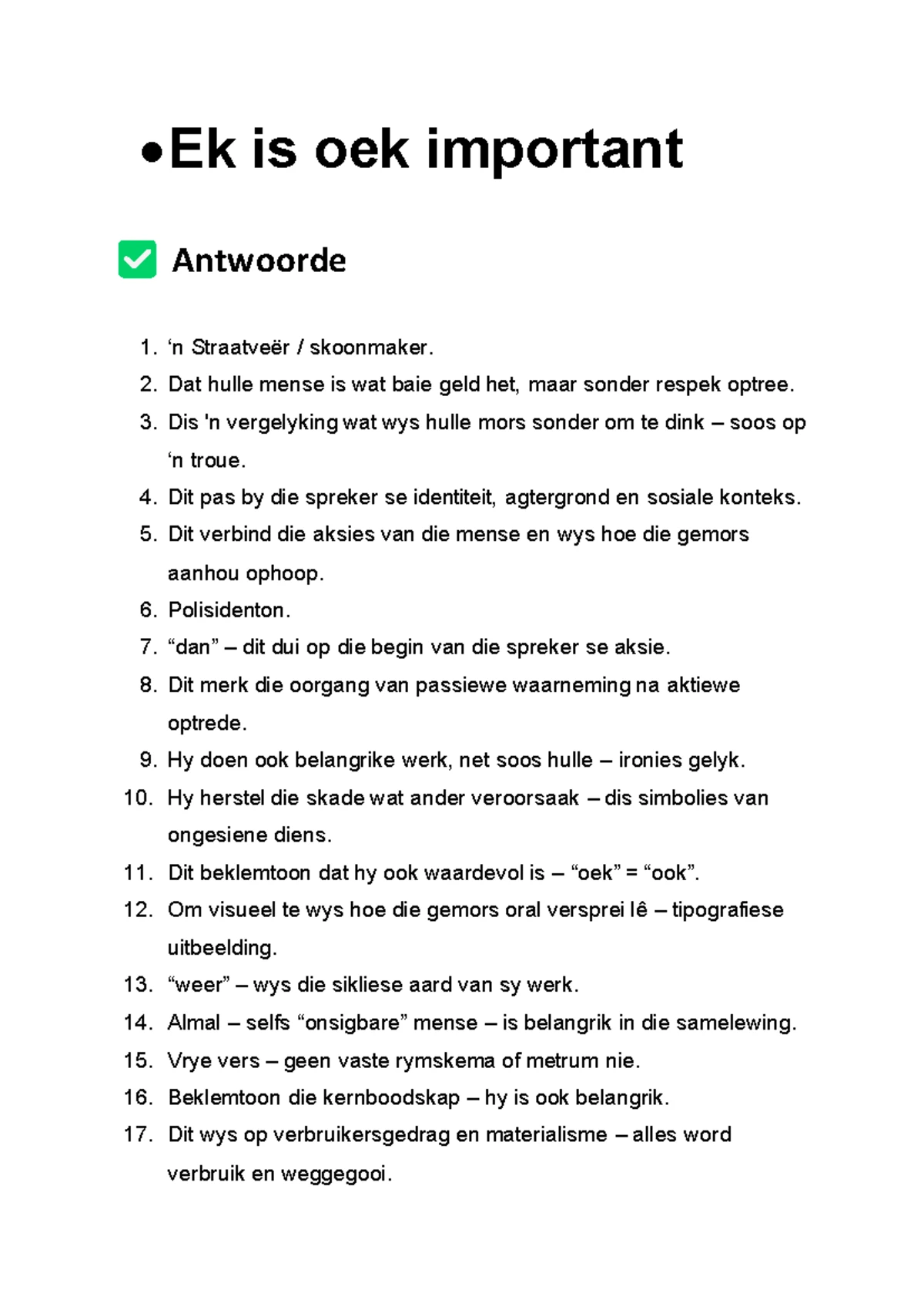 Gedig Vrae: Ek is oek important - Ontleding van 'n Afrikaanse Gedig ...