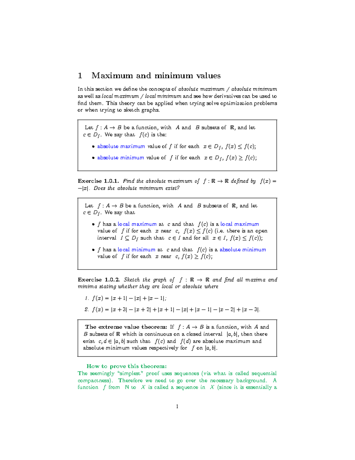 Maxima and Minima Concepts - Course Notes (Math 101) - Studocu