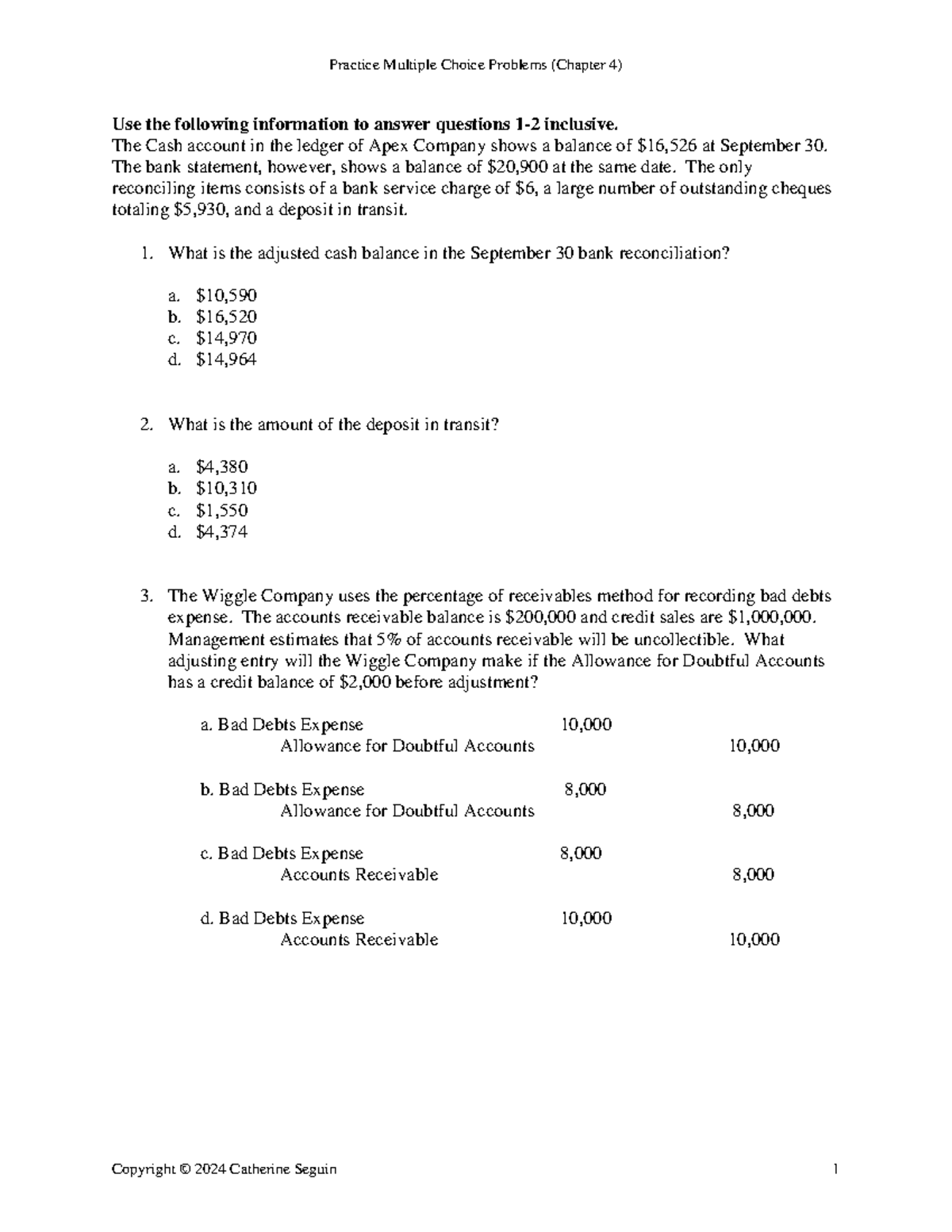 MCQs Practice for Chapter 4 (Bank Reconciliation & Bad Debts) - Studocu