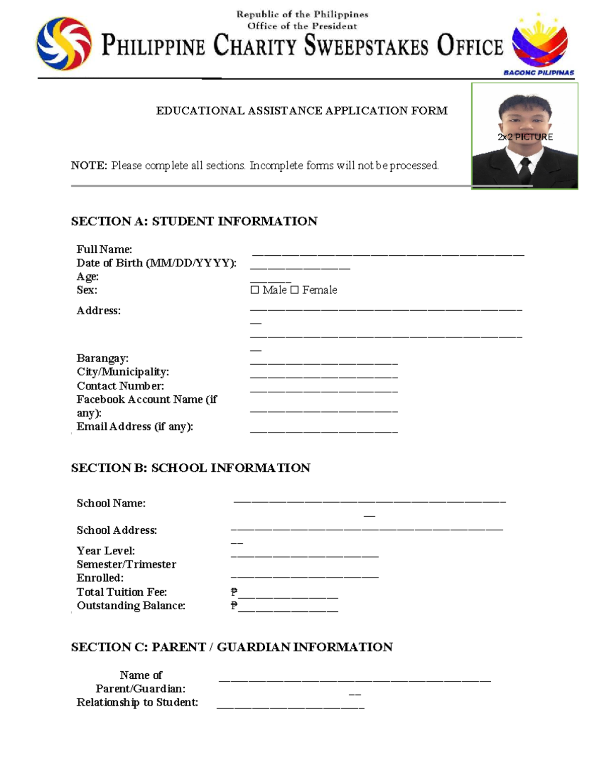 PCSO Educational Assistance Application Form Guidelines - Studocu