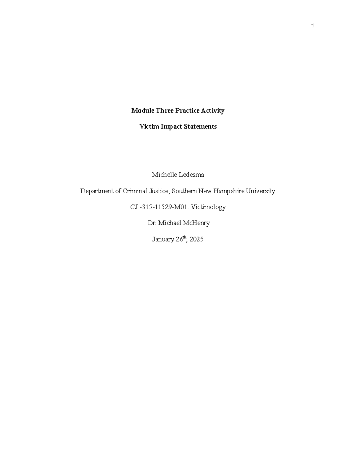 CJ-315 Victim Impact Statements: Module Three Practice Activity - Studocu
