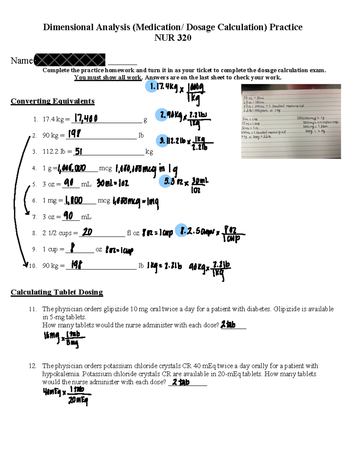 NUR 320 Dimensional Analysis & Dosage Calculation Practice - Studocu