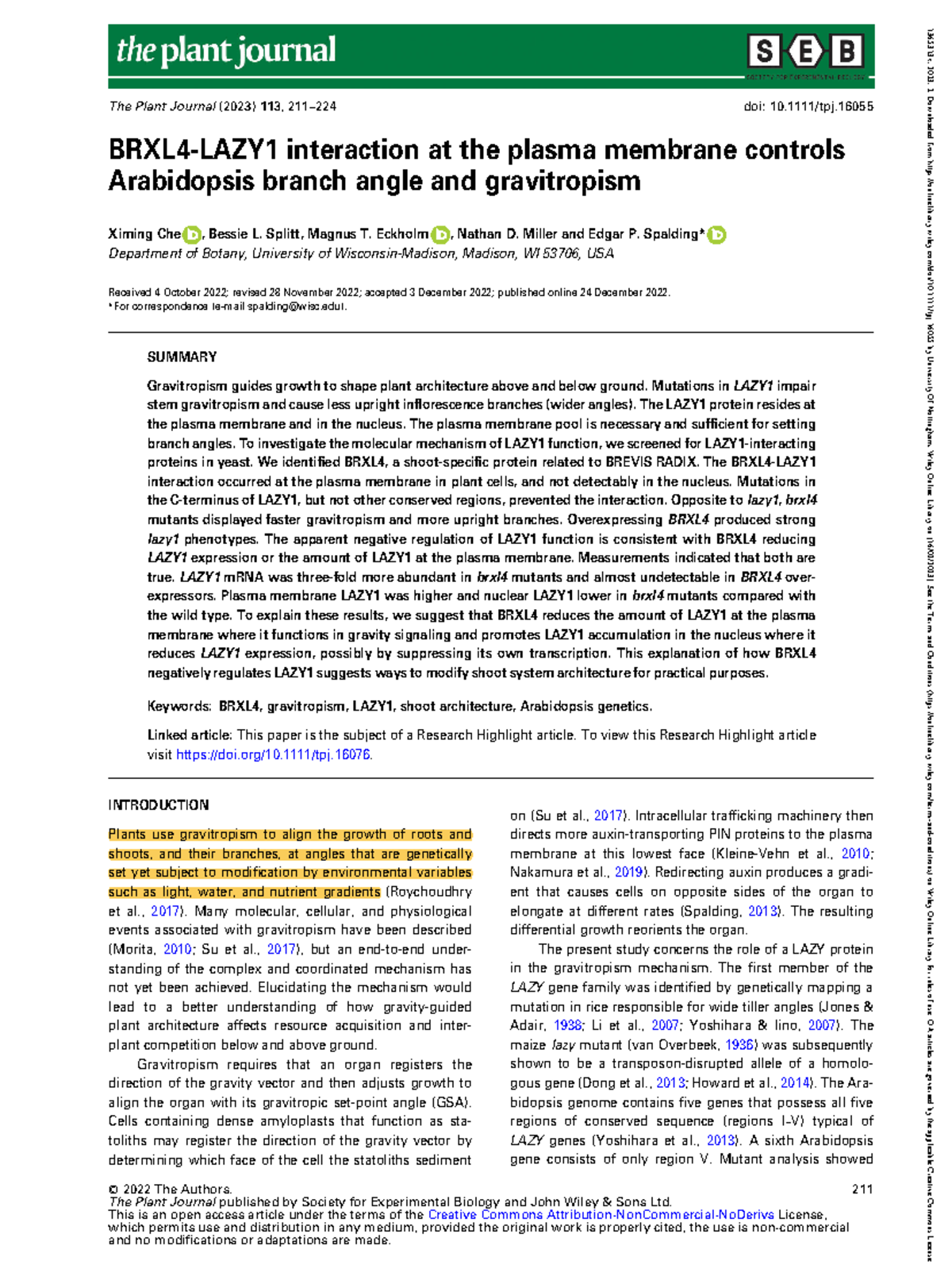 BRXL4-LAZY1 interaction at the plasma membrane controls Arabidopsis ...