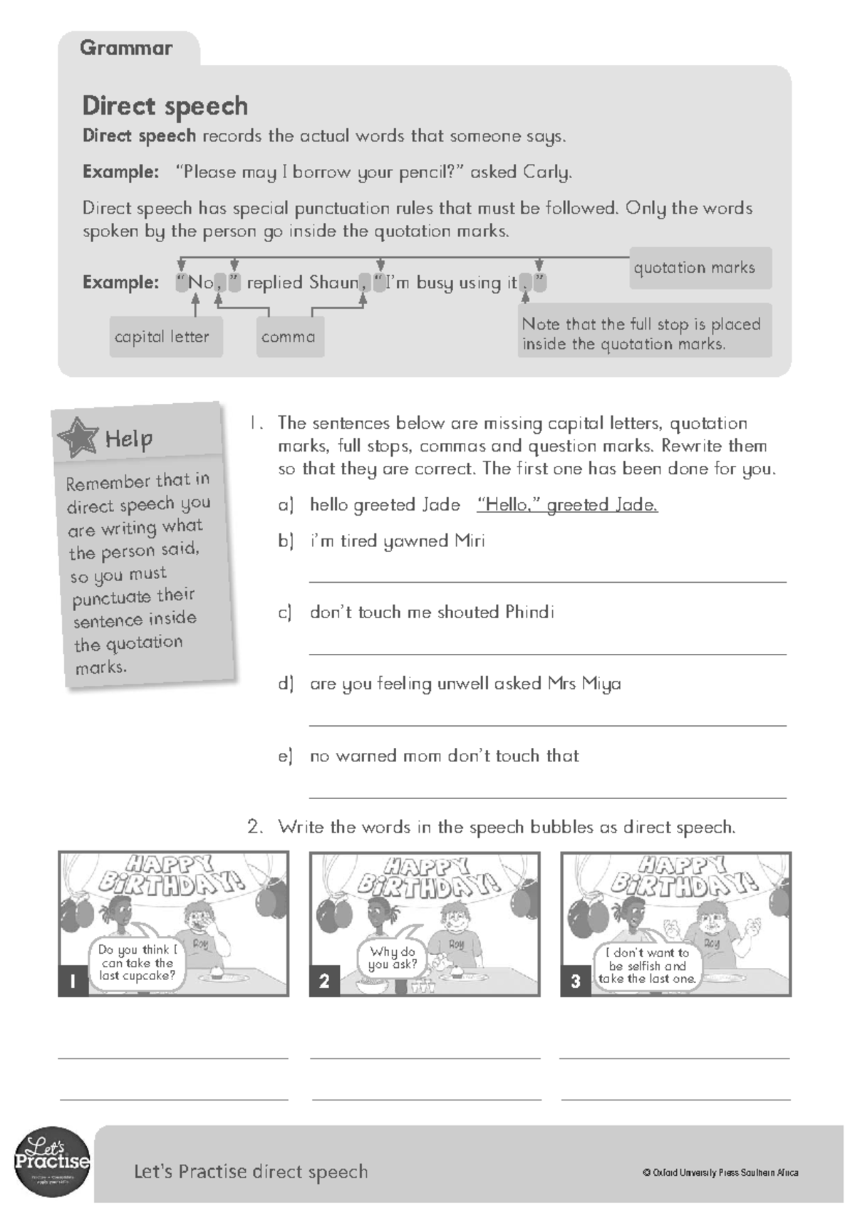 Grade 5 English HL: Practising Direct & Indirect Speech - Studocu