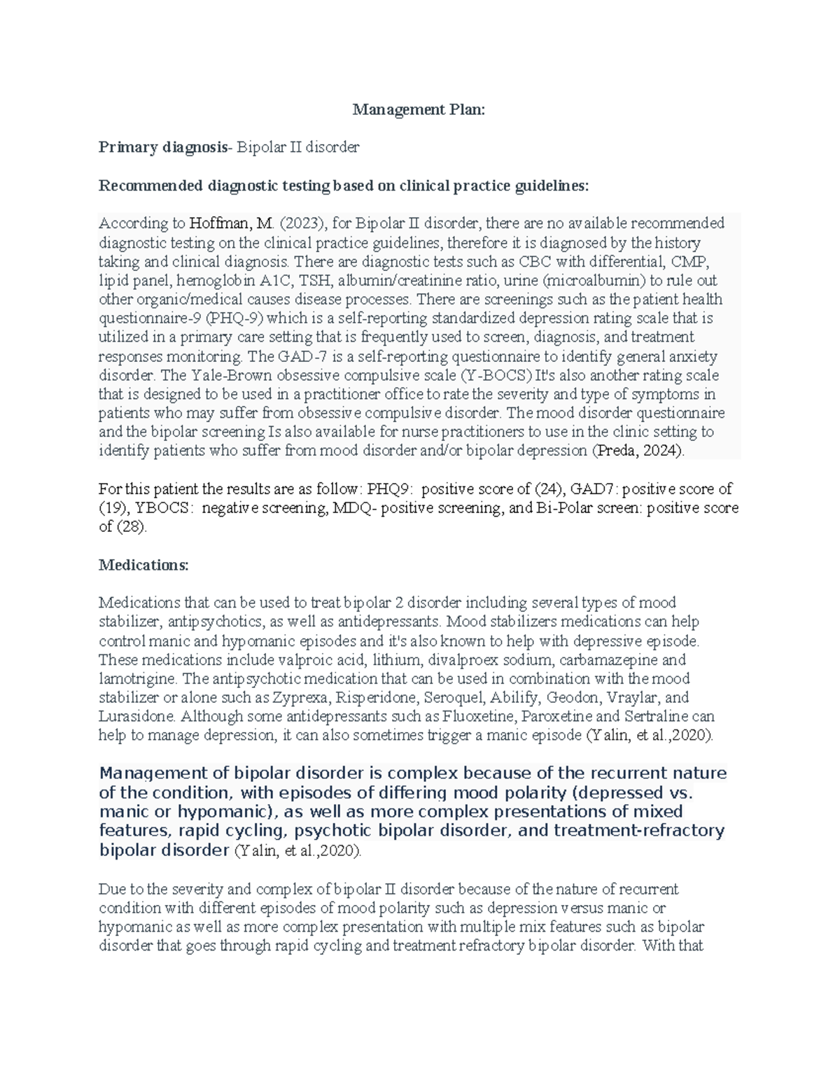 Wk2 Management Plan: Bipolar II Disorder Treatment Strategy - Studocu