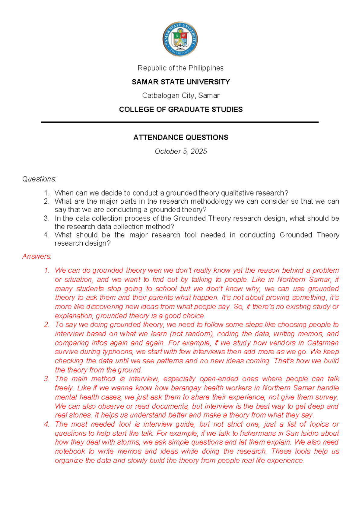 QR 502 - Grounded Theory Research Methodology Attendance Questions ...