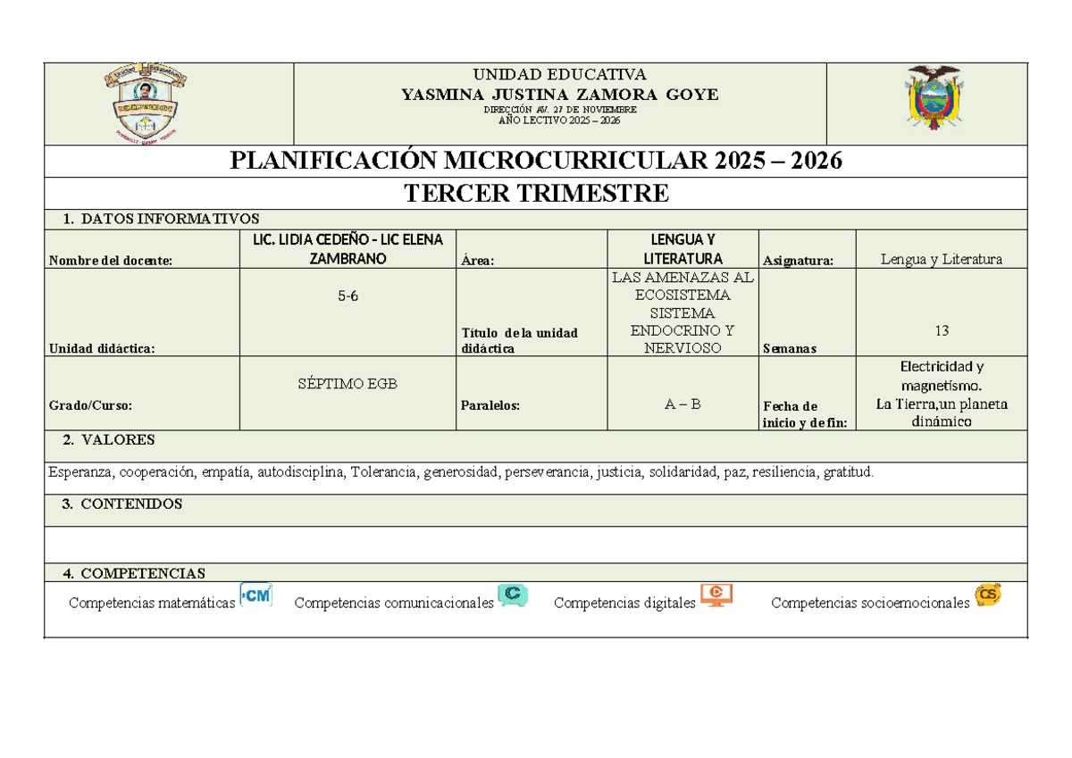 Planificación Microcurricular 2025-2026: 7mo EGB CC NN Tercer Trimestre ...