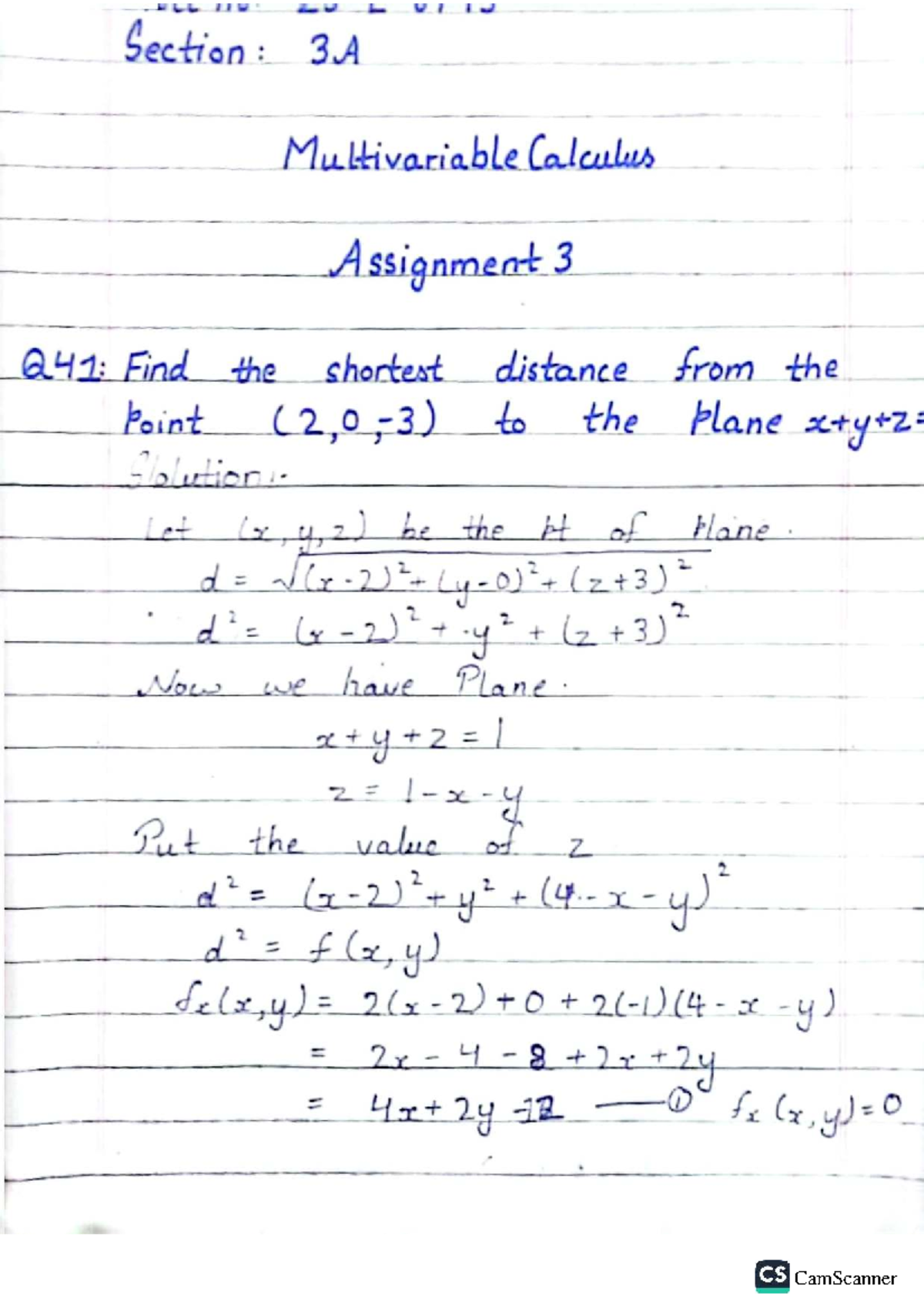 MVC 3A Multivariable Calculus Assignment 3 Solutions and Analysis - Studocu