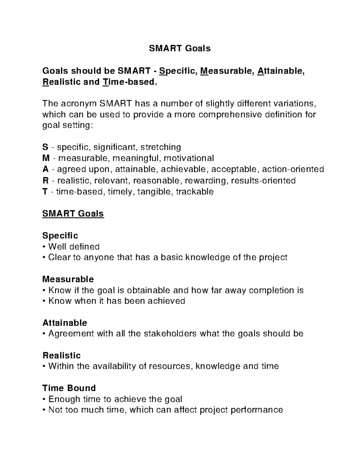 SMART Goals Overview - Unit 3 Notes - Studocu