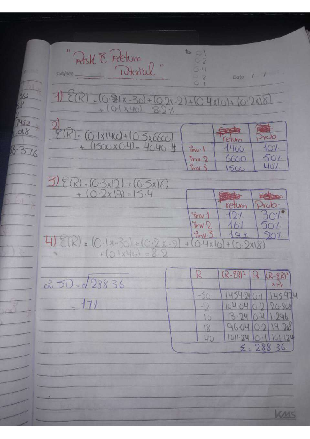 Risk and Return Analysis - FIN 101 Tutorial Notes - Studocu