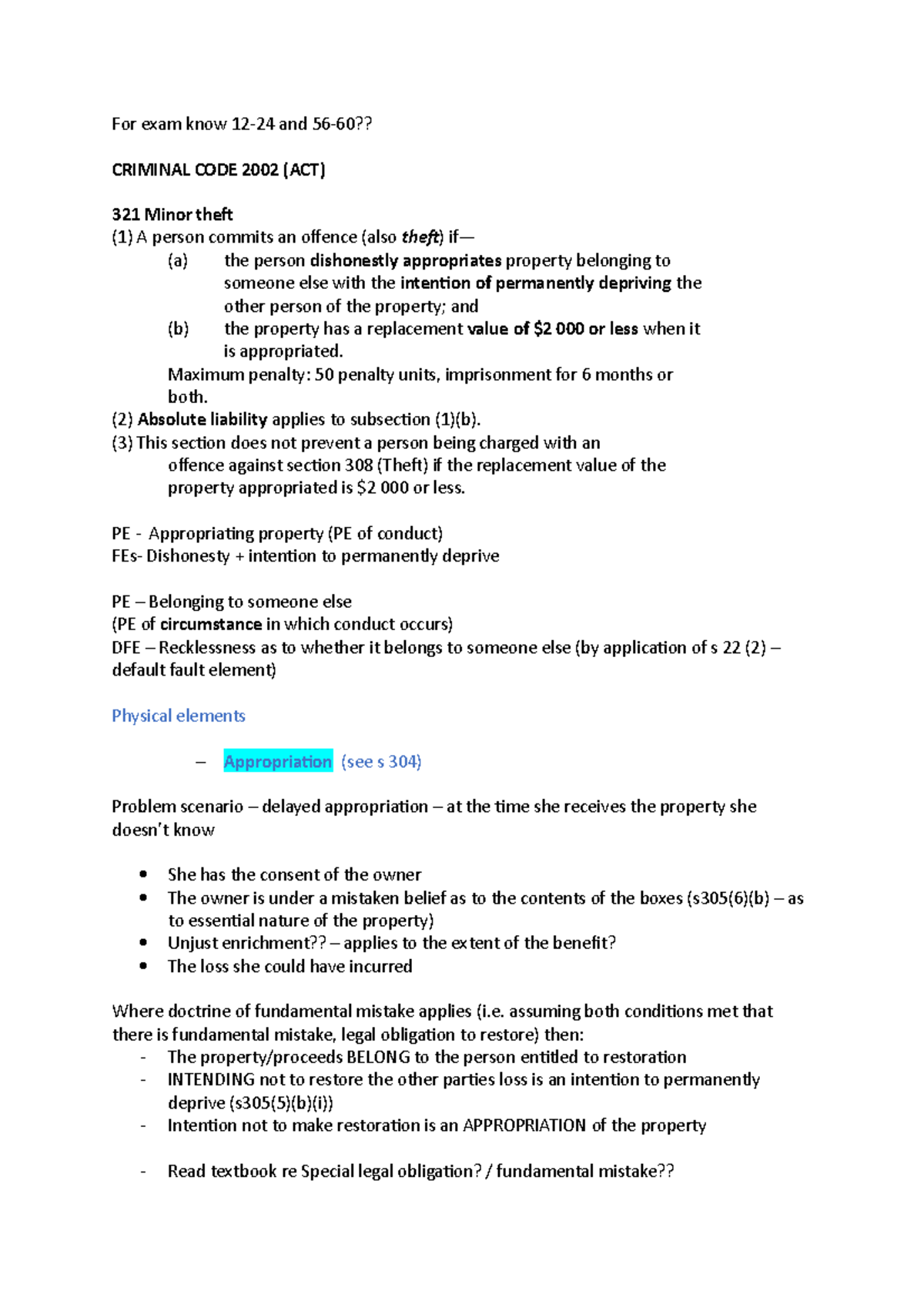 Week 12 tutorial property offences - For exam know 12-24 and 56-60 ...