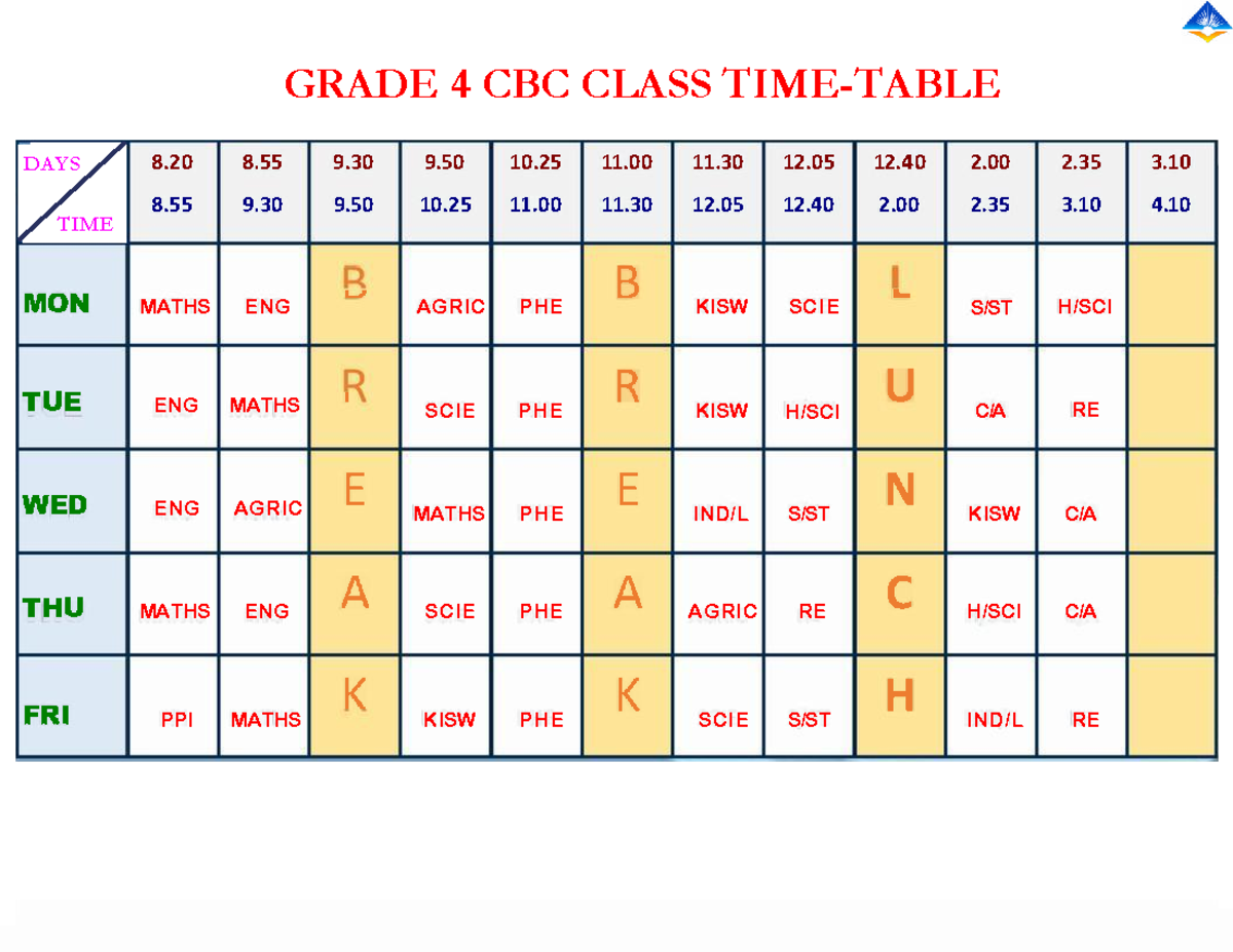 Grade 4 CBC Timetable - jhgfghjnb hjkmnbhkjhgjkjhcvbnjhgchjkjgghjkj ...