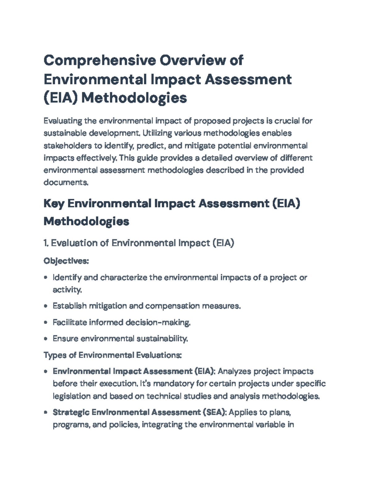 Key Methodologies for Environmental Impact Assessment (EIA) Processes ...