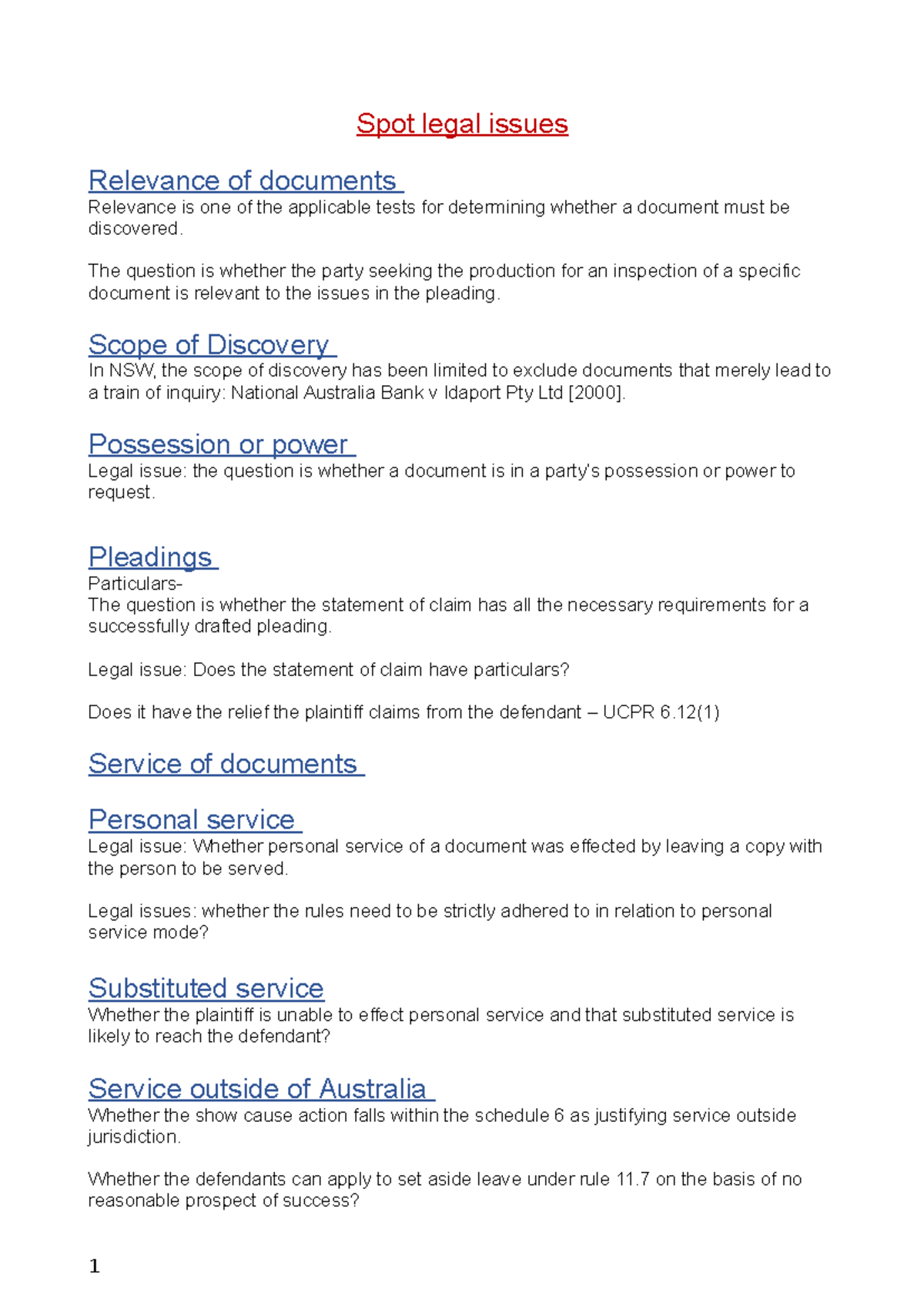 Spot legal issues - Spot legal issues Relevance of documents Relevance ...