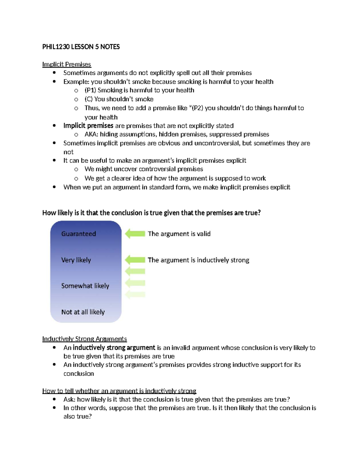 PHIL1230 Lesson 5 Notes: Implicit Premises & Inductive Strength - Studocu