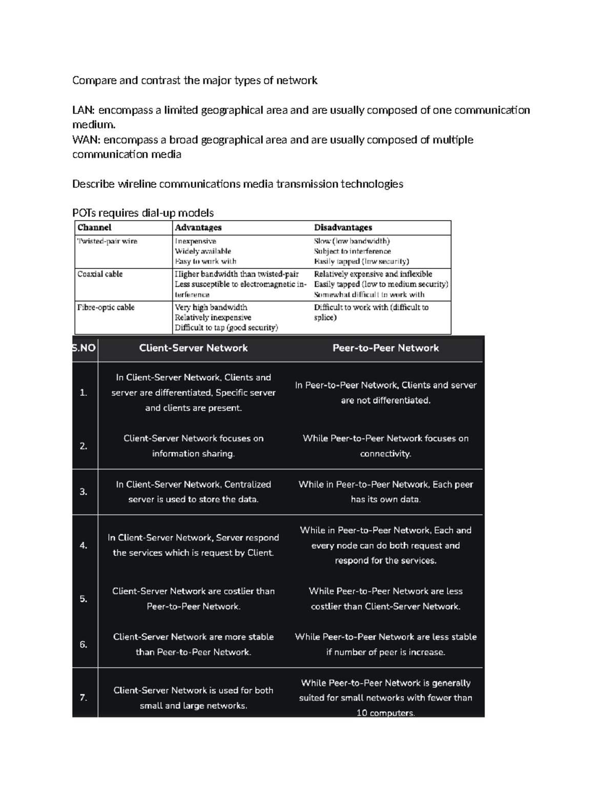 Comparative Analysis of Major Network Types and Their Impacts - Studocu