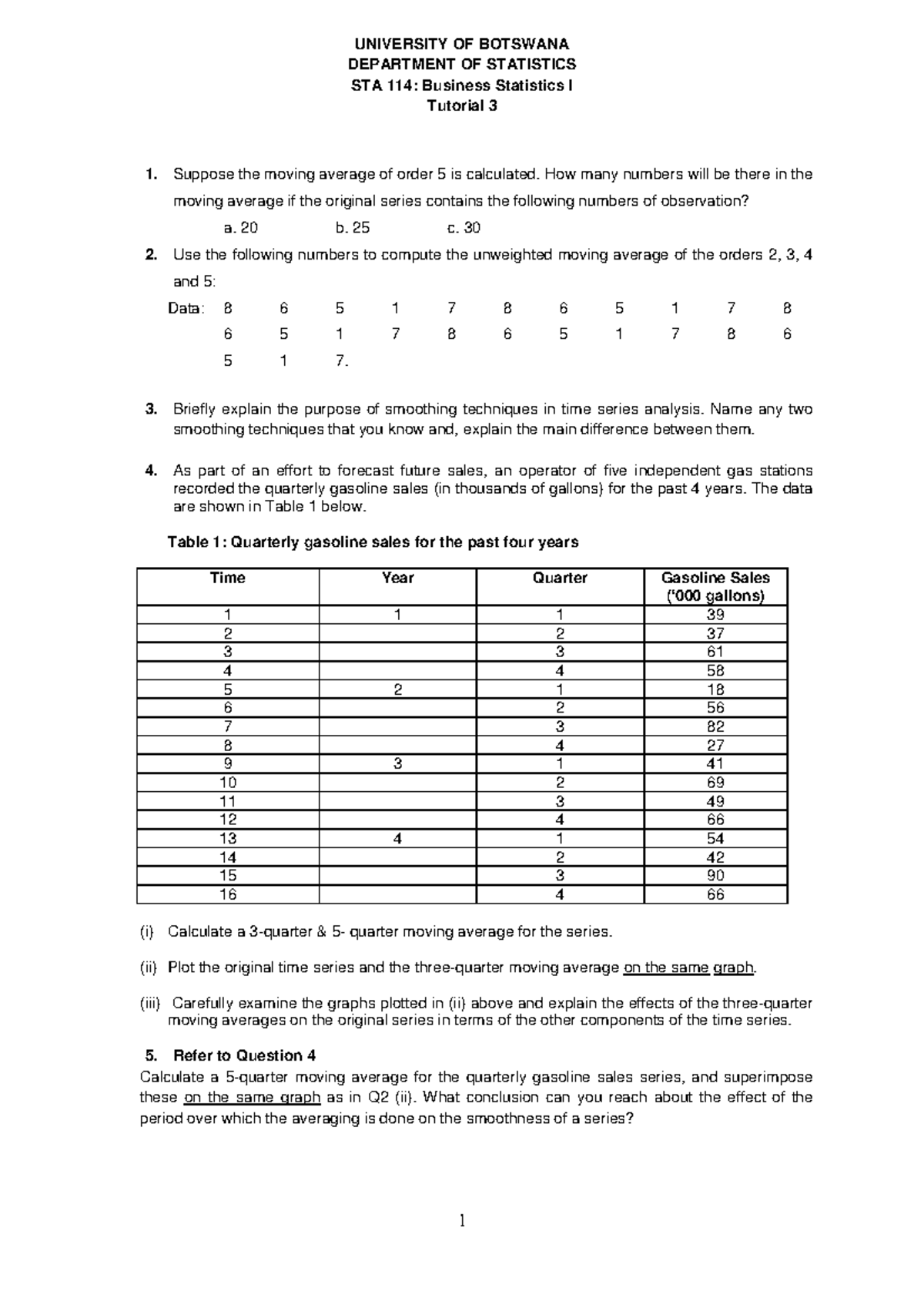 Business statistics I tutorial 3: Moving averages and smoothing ...