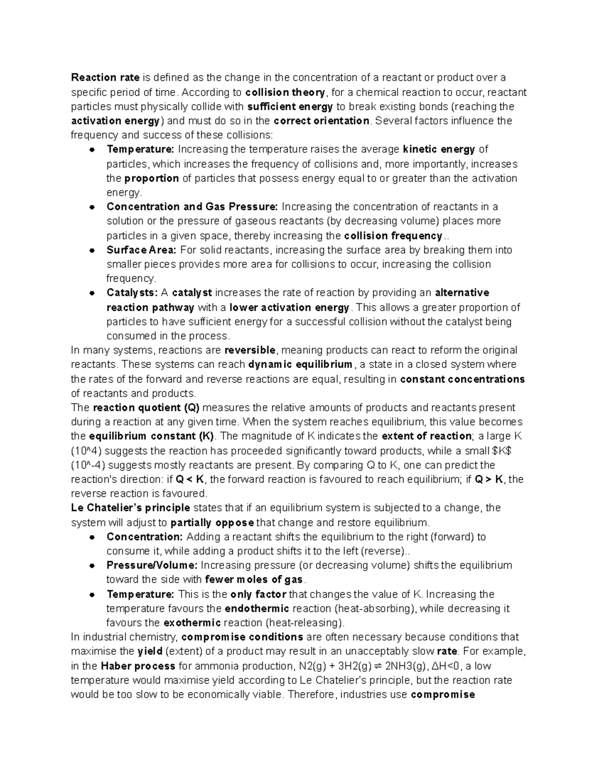 Chemical Kinetics and Dynamic Equilibrium (CHEM 101) Notes - Studocu