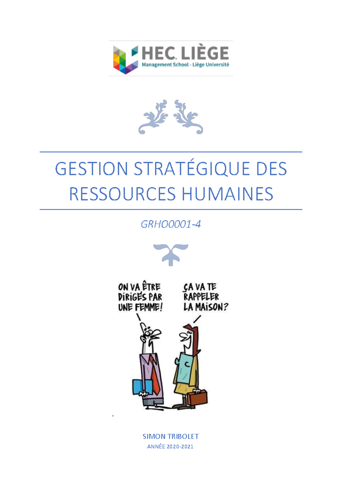 Gestion Stratégique des Ressources Humaines - Synthèse Simon Tribolet ...