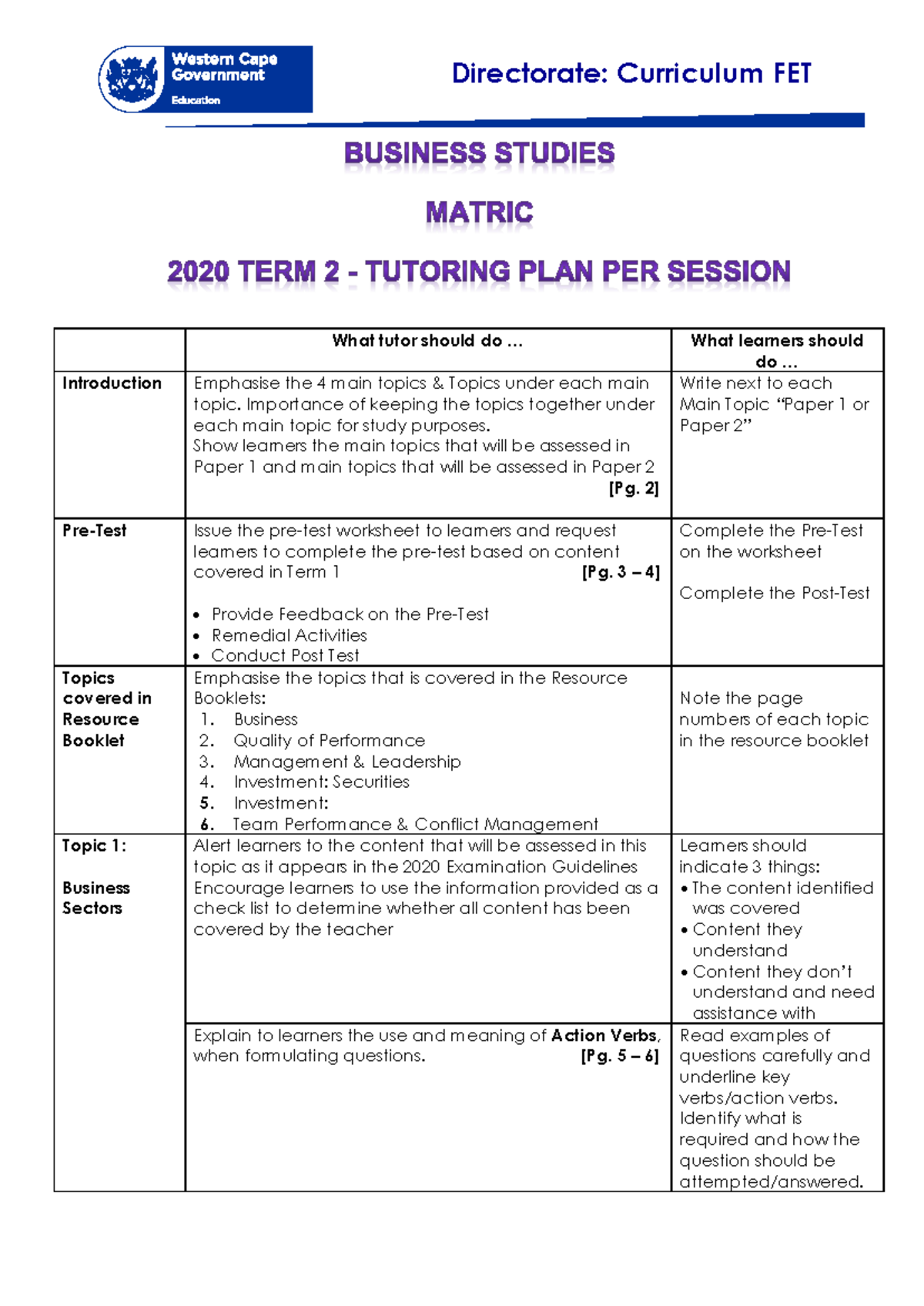 Business Studies Tutor Guide - Grade 12 Curriculum Overview - Studocu