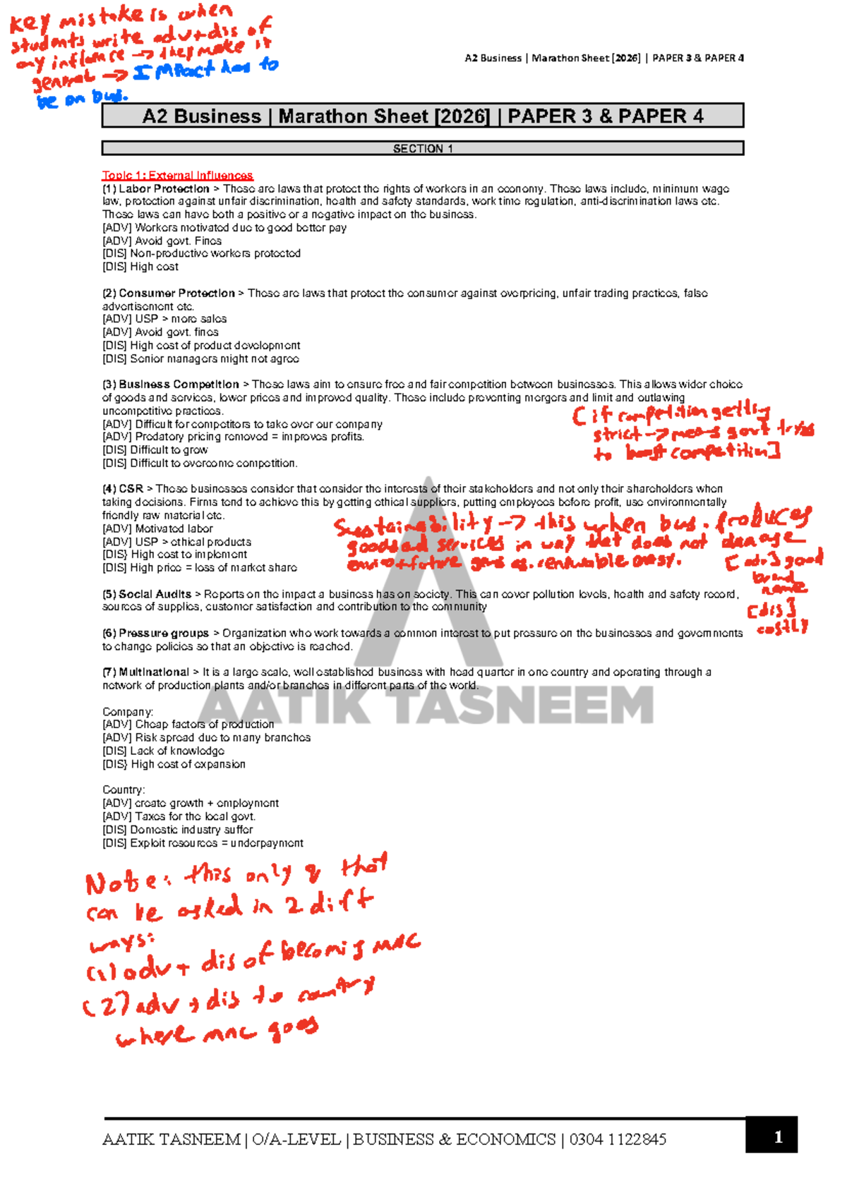 A2 Business Economics Marathon Sheet: Key Concepts and Influences - Studocu