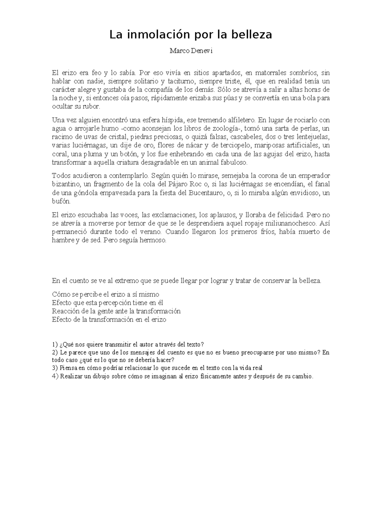 La inmolación por la belleza: Análisis y Reflexiones sobre el Cuento ...