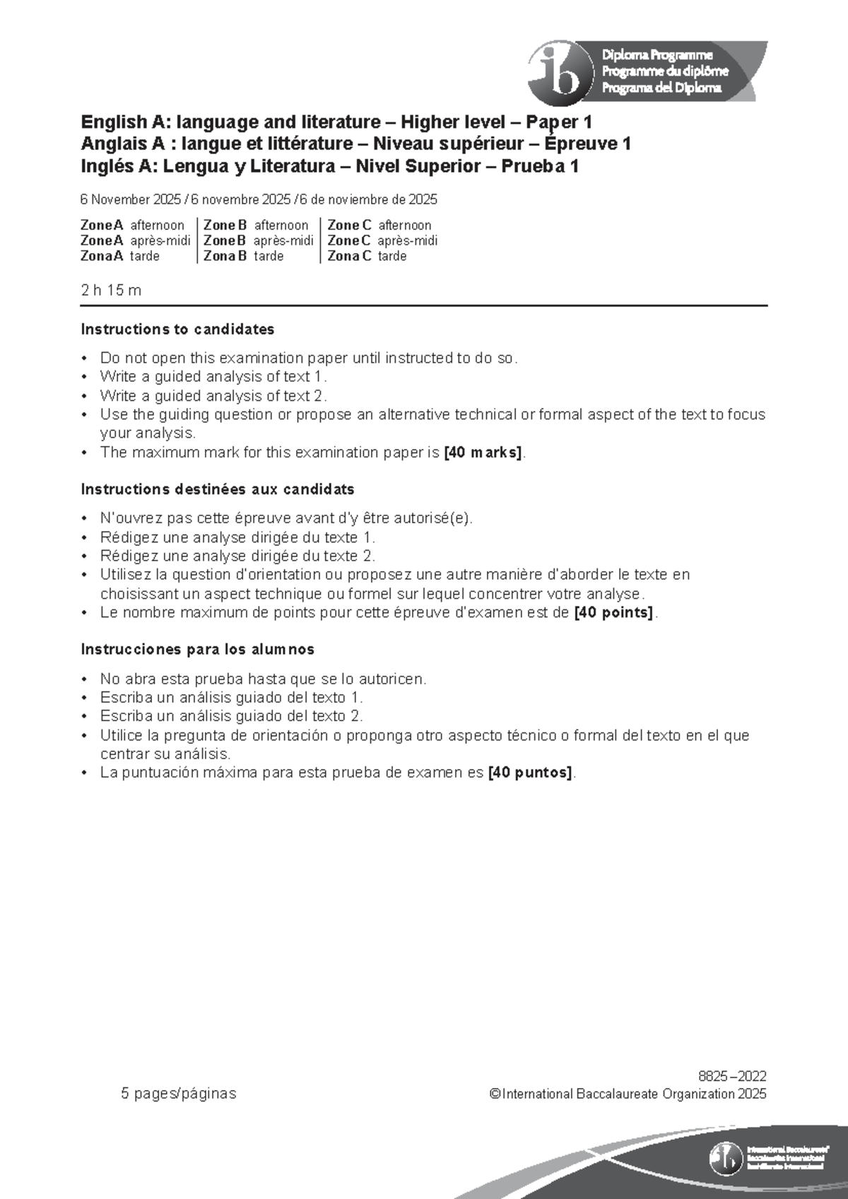 LangLit HL Paper 1 Past Exam Analysis - Nov 2025 - Studocu