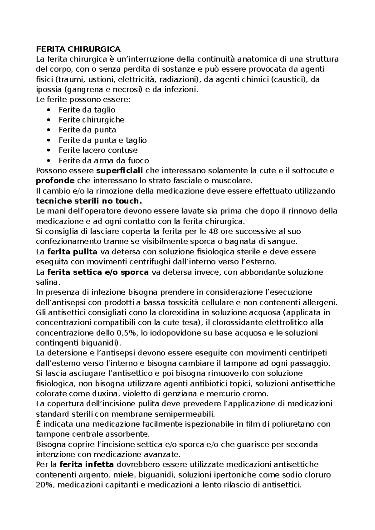 Ferita Chirurgica: Guida alla Gestione e Medicazione delle Ferite - Studocu