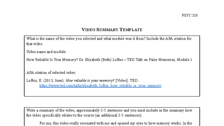 PSYC 310 Video Summary: Understanding Memory Reliability in Cognitive ...