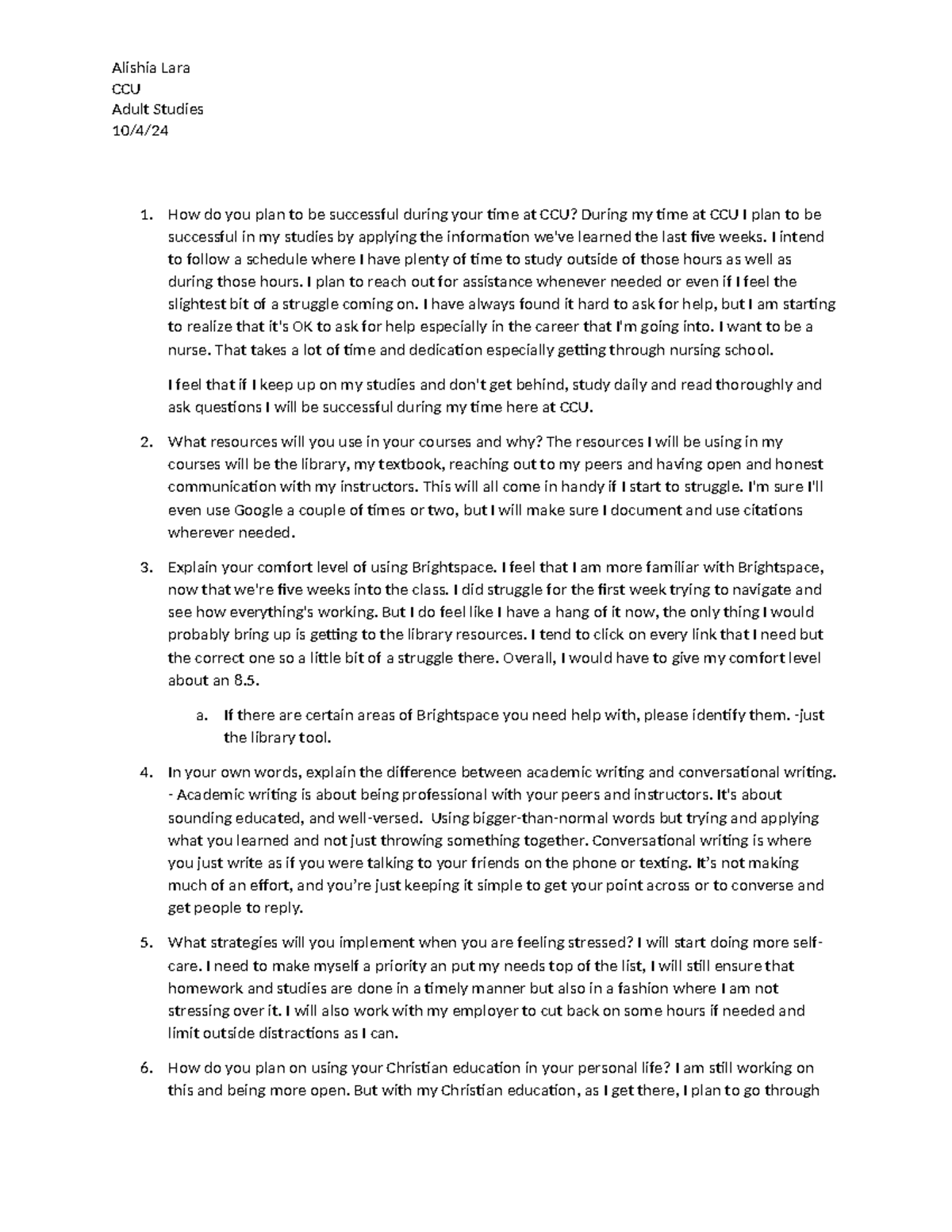 Final Strategies for Success - Adult Studies CCU - Studocu