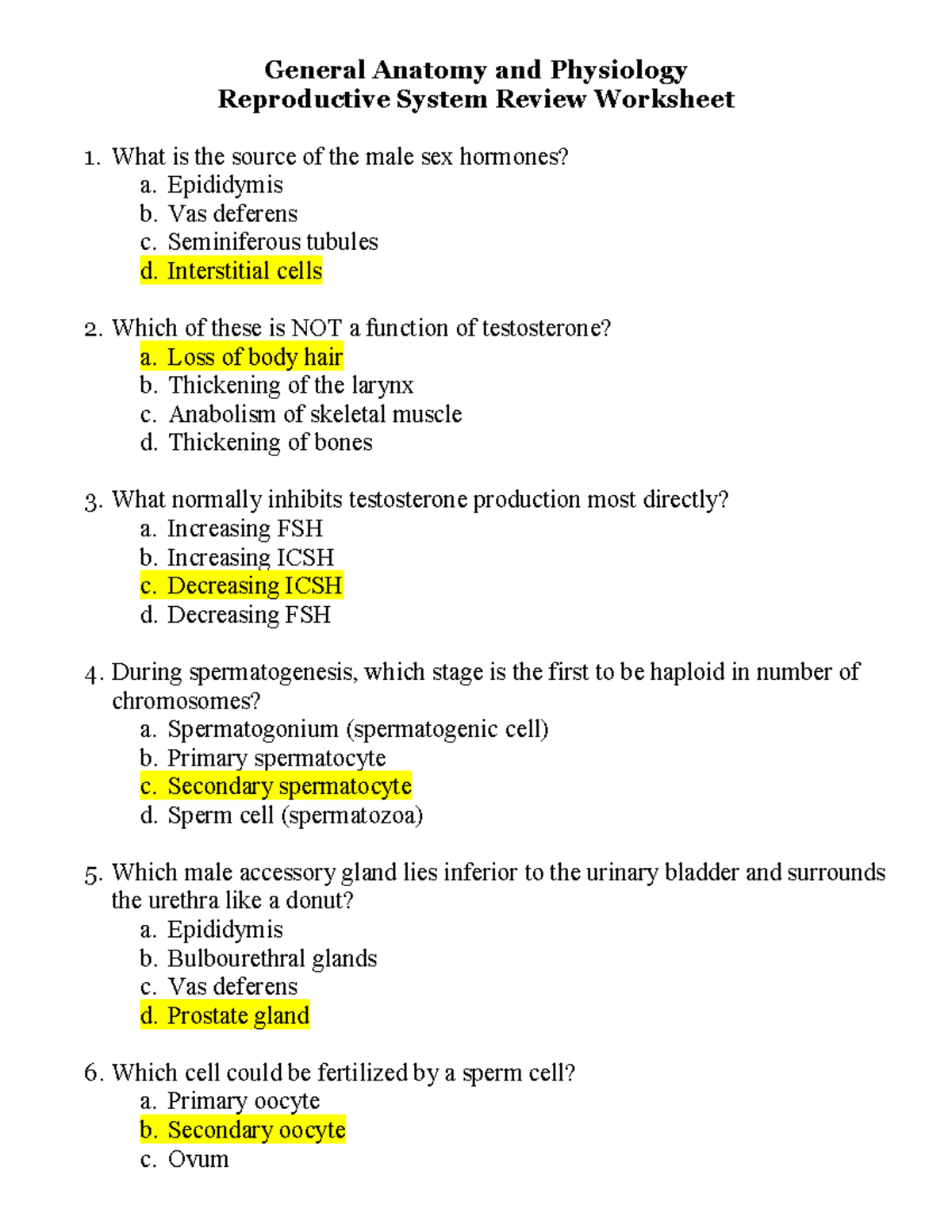 General Anatomy & Physiology: Reproductive System Final Exam Review ...