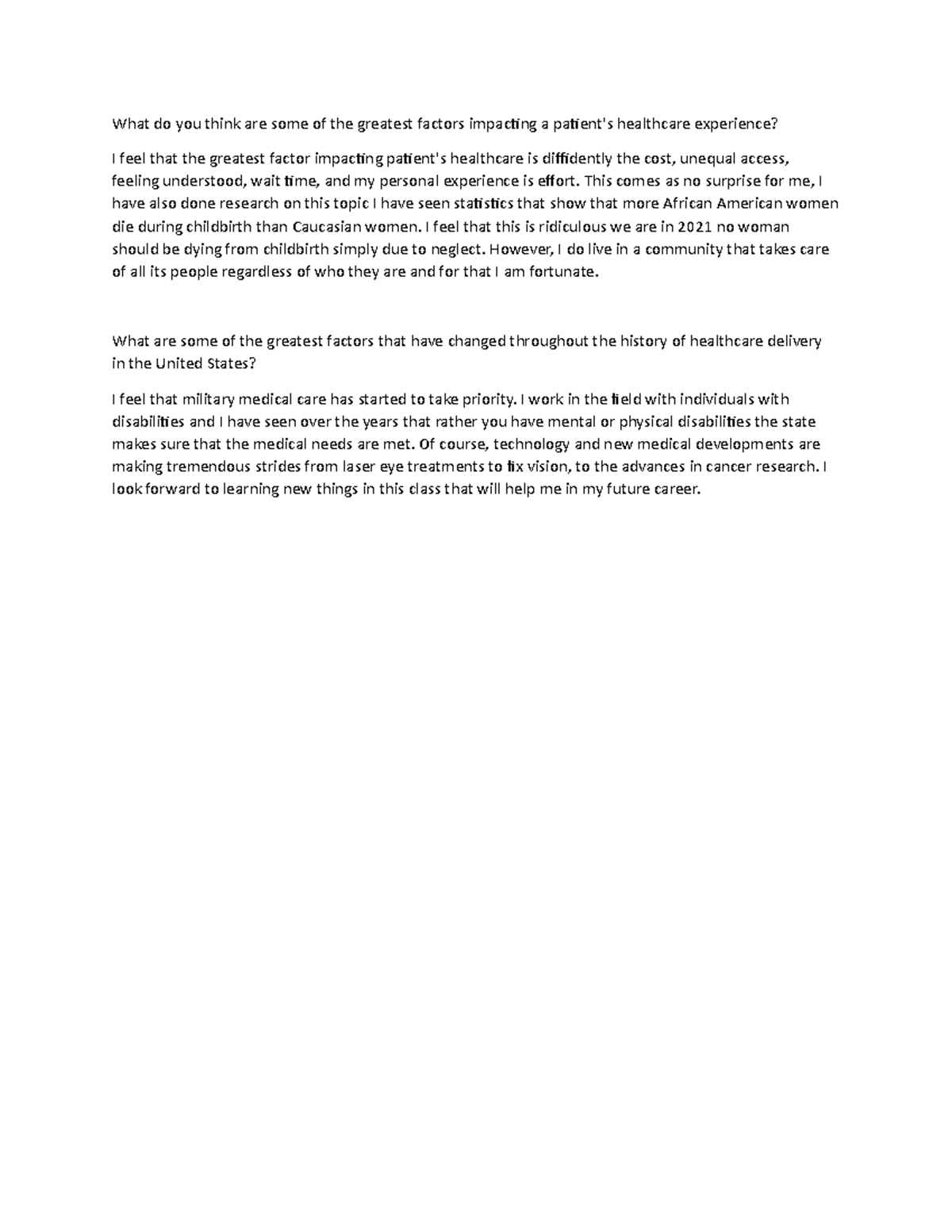 1-1 Healthcare Assignment: Factors Influencing Patient Experience - Studocu