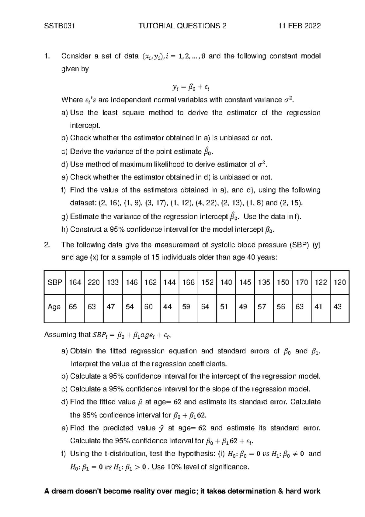 Tutorial questions 2 - Practice material - SSTB031 TUTORIAL QUESTIONS 2 ...