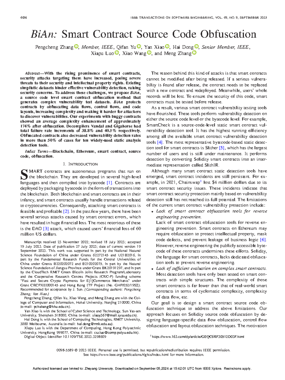 Bi An Smart Contract Source Code Obfuscation - 4456 IEEE TRANSACTIONS ...